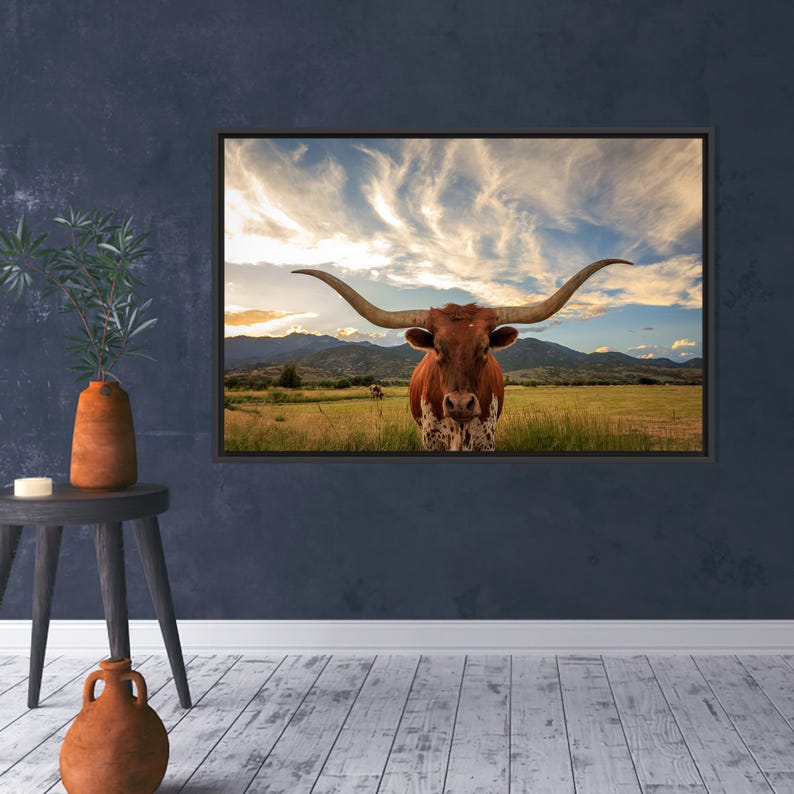 Longhorn Cow Canvas Print: Landscape Animal Wall Art - Etsy