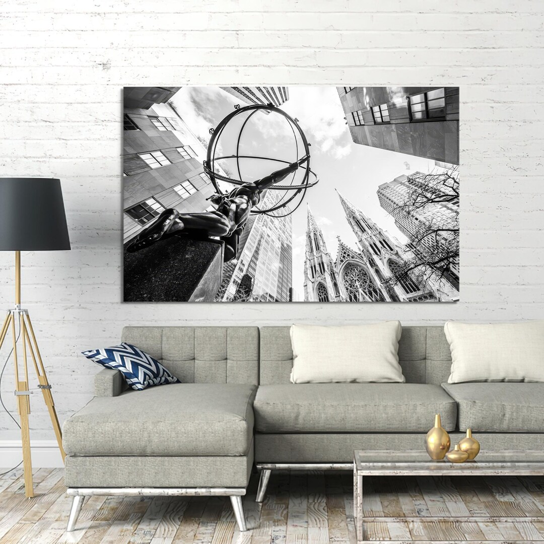 Atlas Statue New York Cityscape Canvas Art: Modern Wall Decor - Etsy