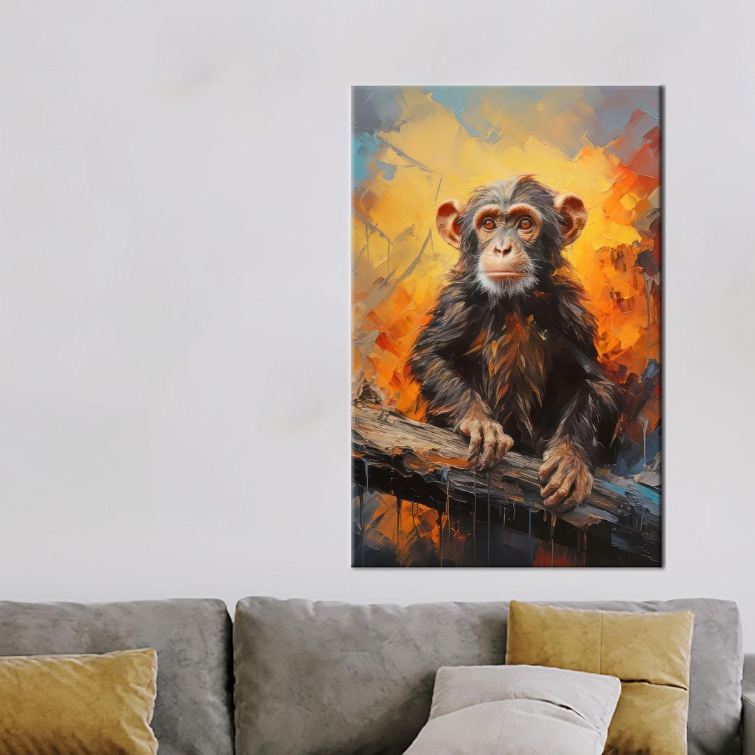 Baby Monkey Artwork, Abstract Monkey Art Canvas, Animal Canvas Poster ...