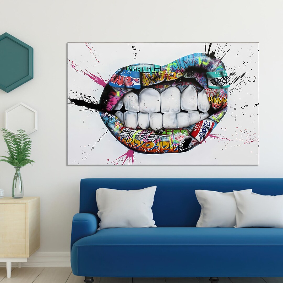 Banksy Graffiti Teeth Canvas: Modern Cotton Wall Art - Etsy