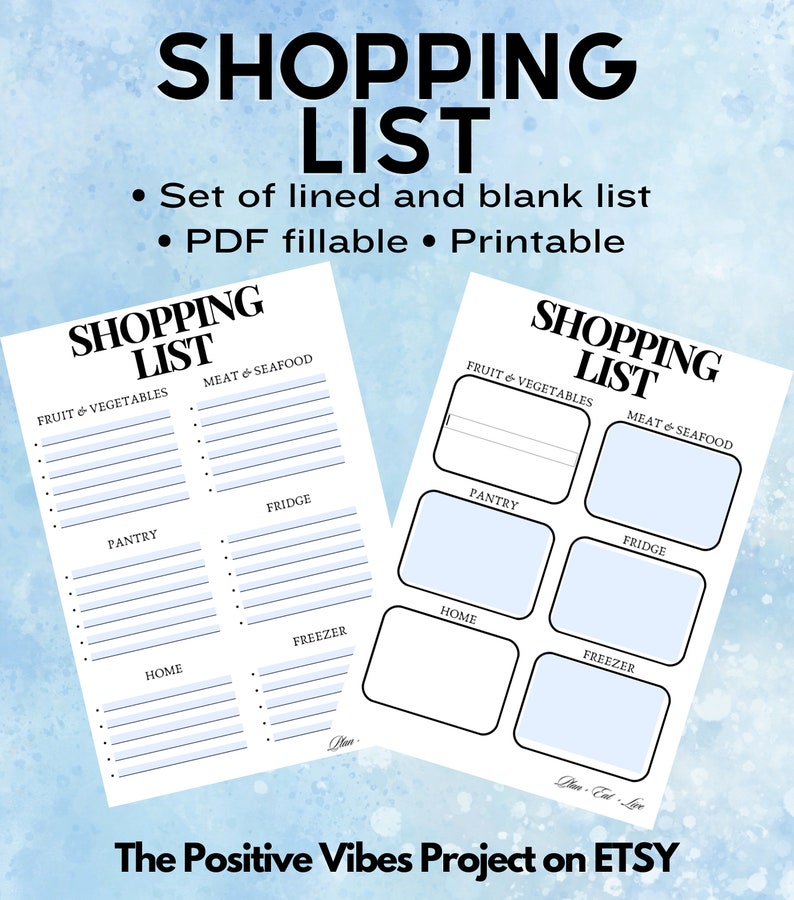 Basic Printable Shopping List, Digital Shopping List, Grocery List ...