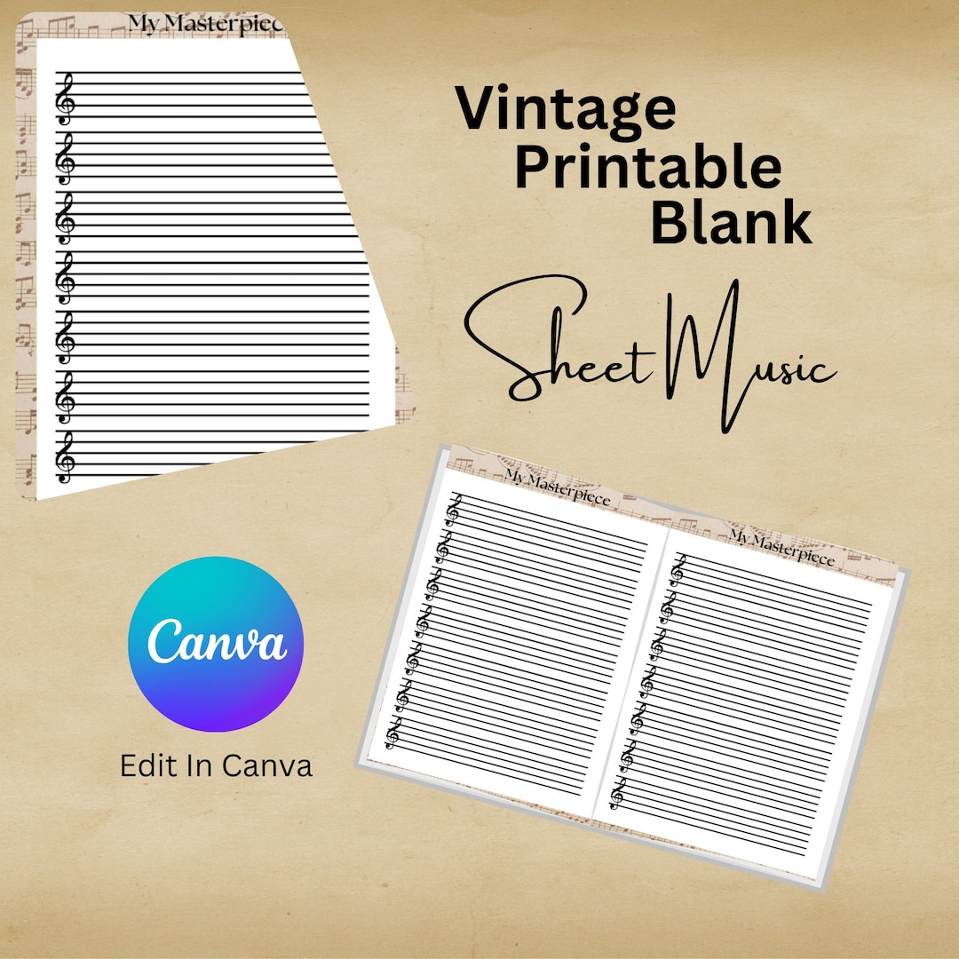 Vintage Blank Sheet Music Template - Editable in Canva | Printable ...