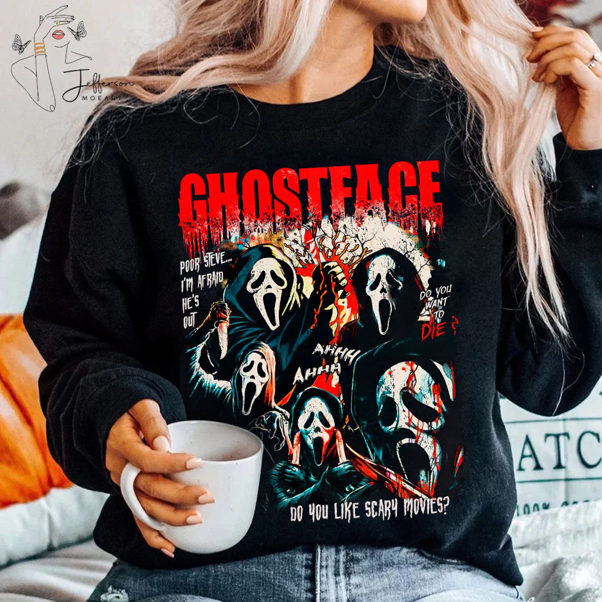 Vintage Ghostface Sweatshirt, Horror Movie Sweatshirt, Retro 90s Scream ...