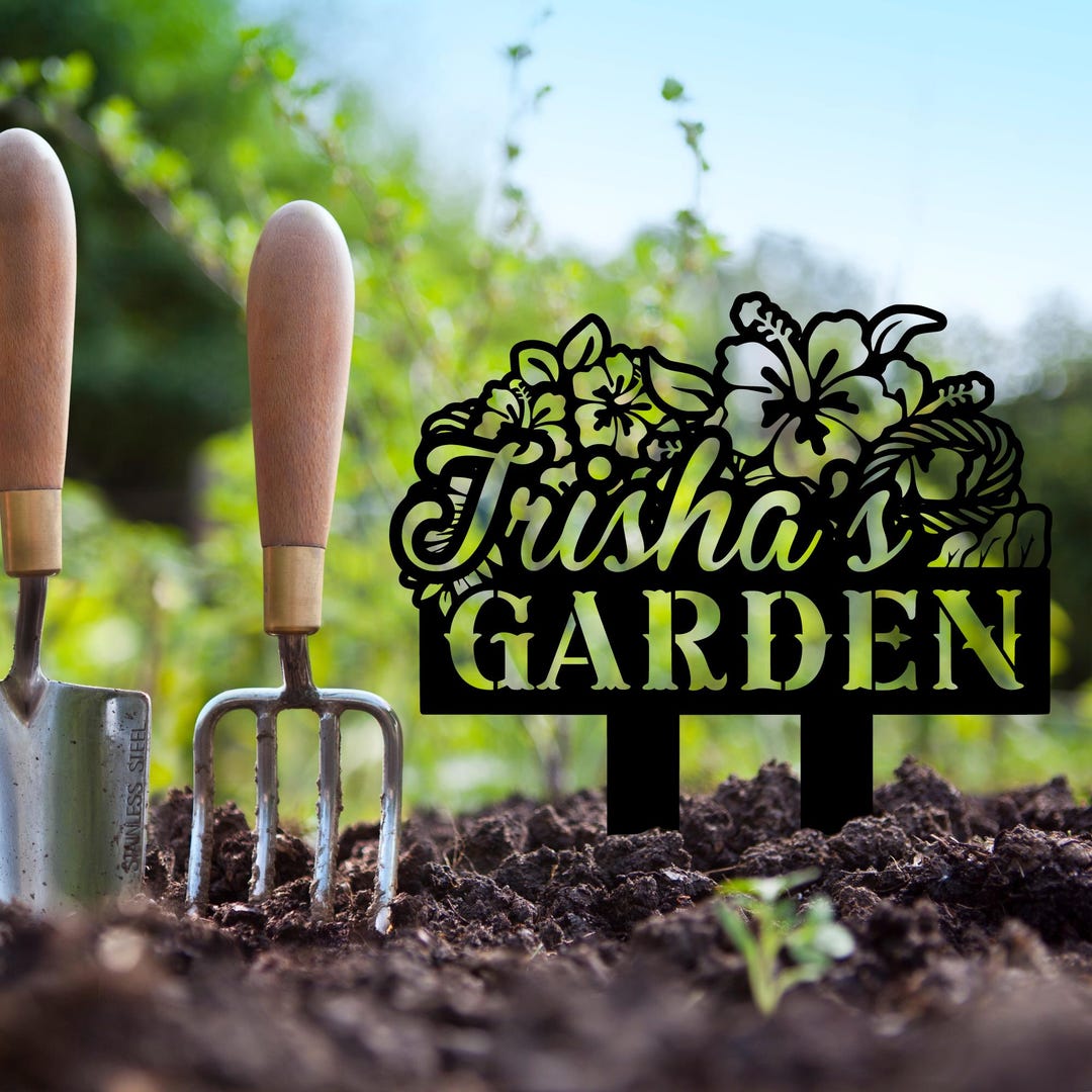 Custom Garden Sign With Stake, Flower Design Personalized Garden Sign ...