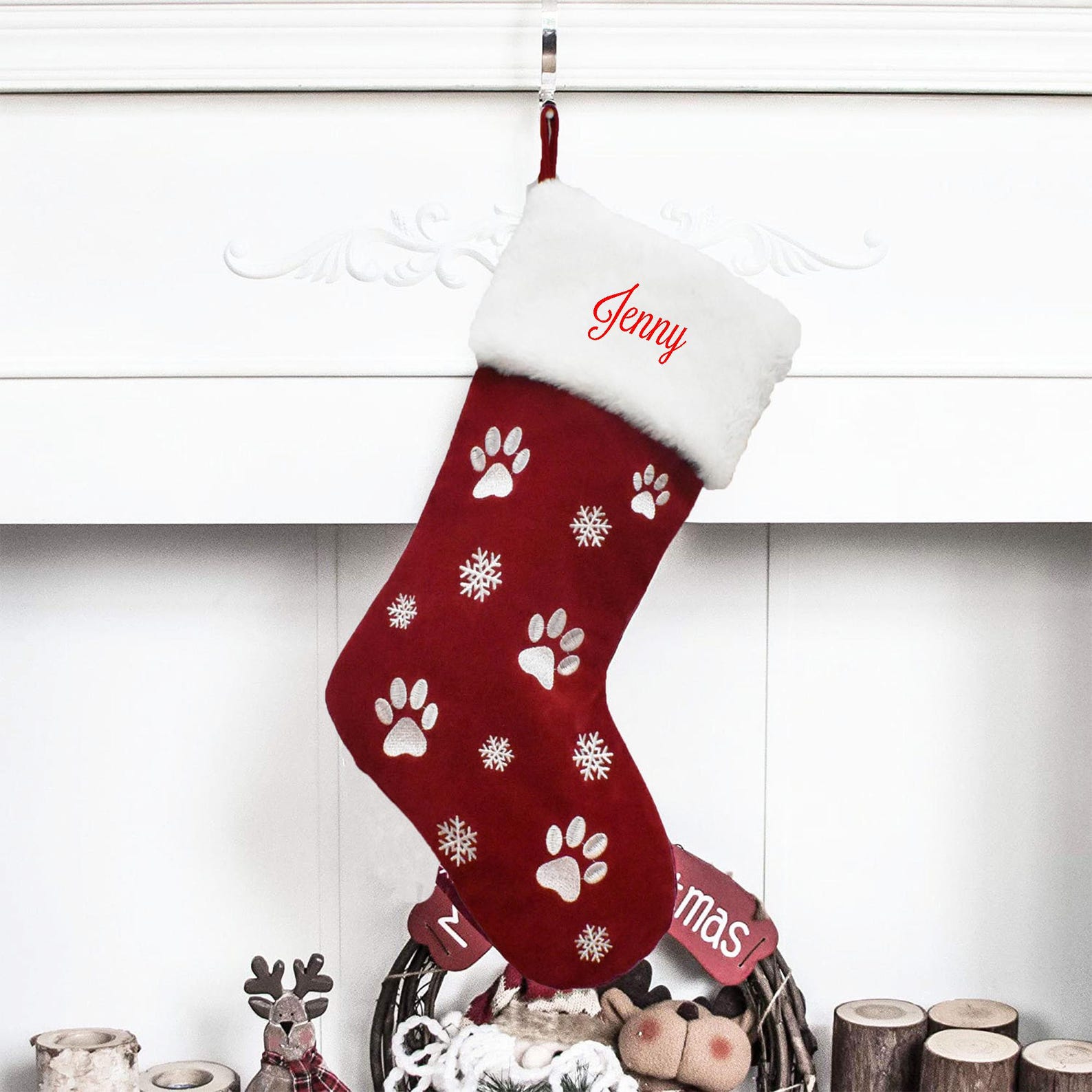 Embroidered Dog Paw Christmas Stockings, Pet Christmas Stockings With ...