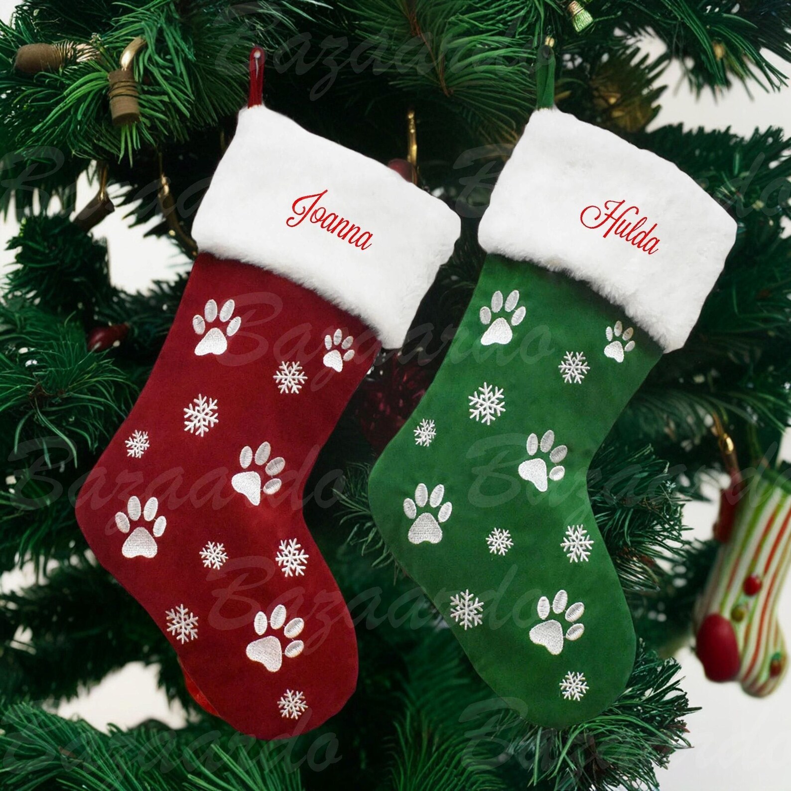 Embroidered Dog Paw Christmas Stockings, Pet Christmas Stockings With ...