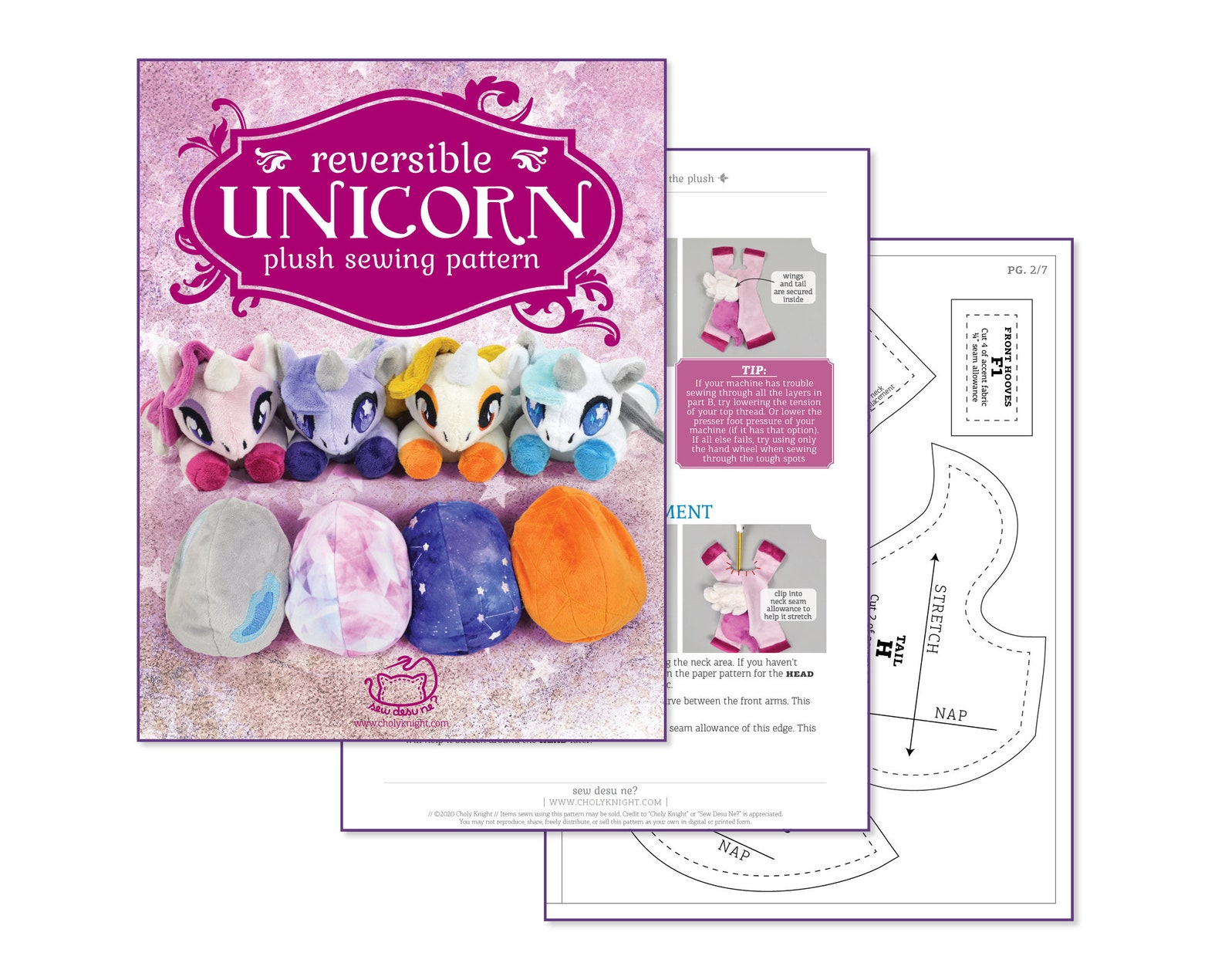 Reversible Unicorn Plush Sewing Pattern .pdf Tutorial Chibi | Etsy