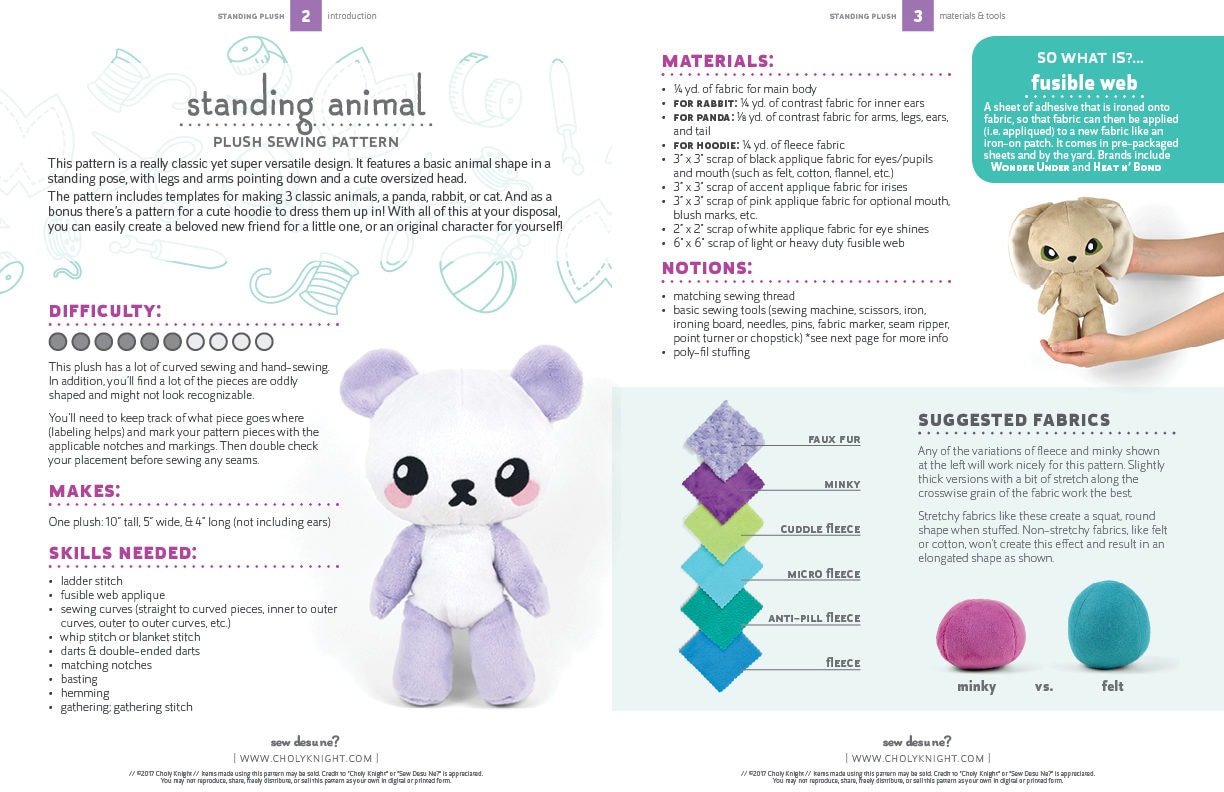 Standing Animal Plush Sewing Pattern .pdf Tutorial Cat Kitty - Etsy