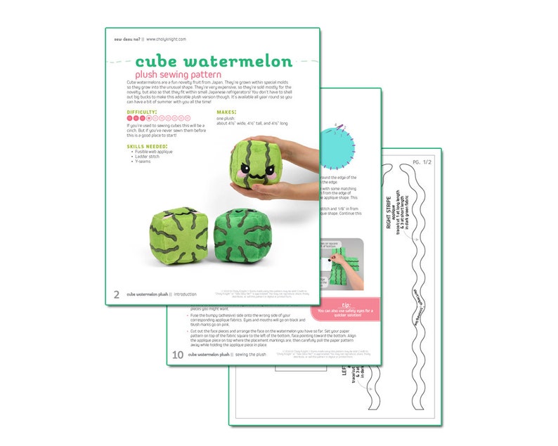 Cube Watermelon Plush .pdf Sewing Pattern - Etsy France