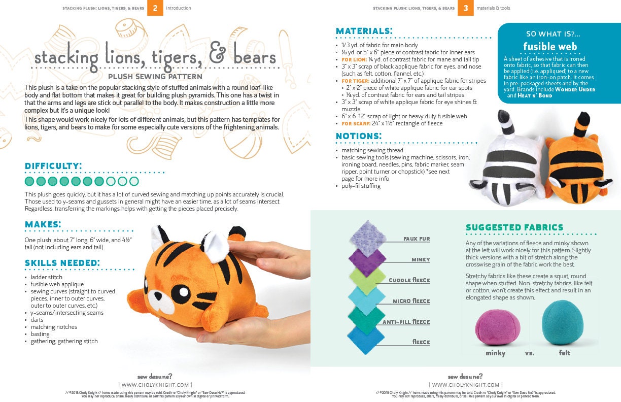 Stacking Lion Tiger Bear Plush Sewing Pattern .pdf Tutorial | Etsy Canada