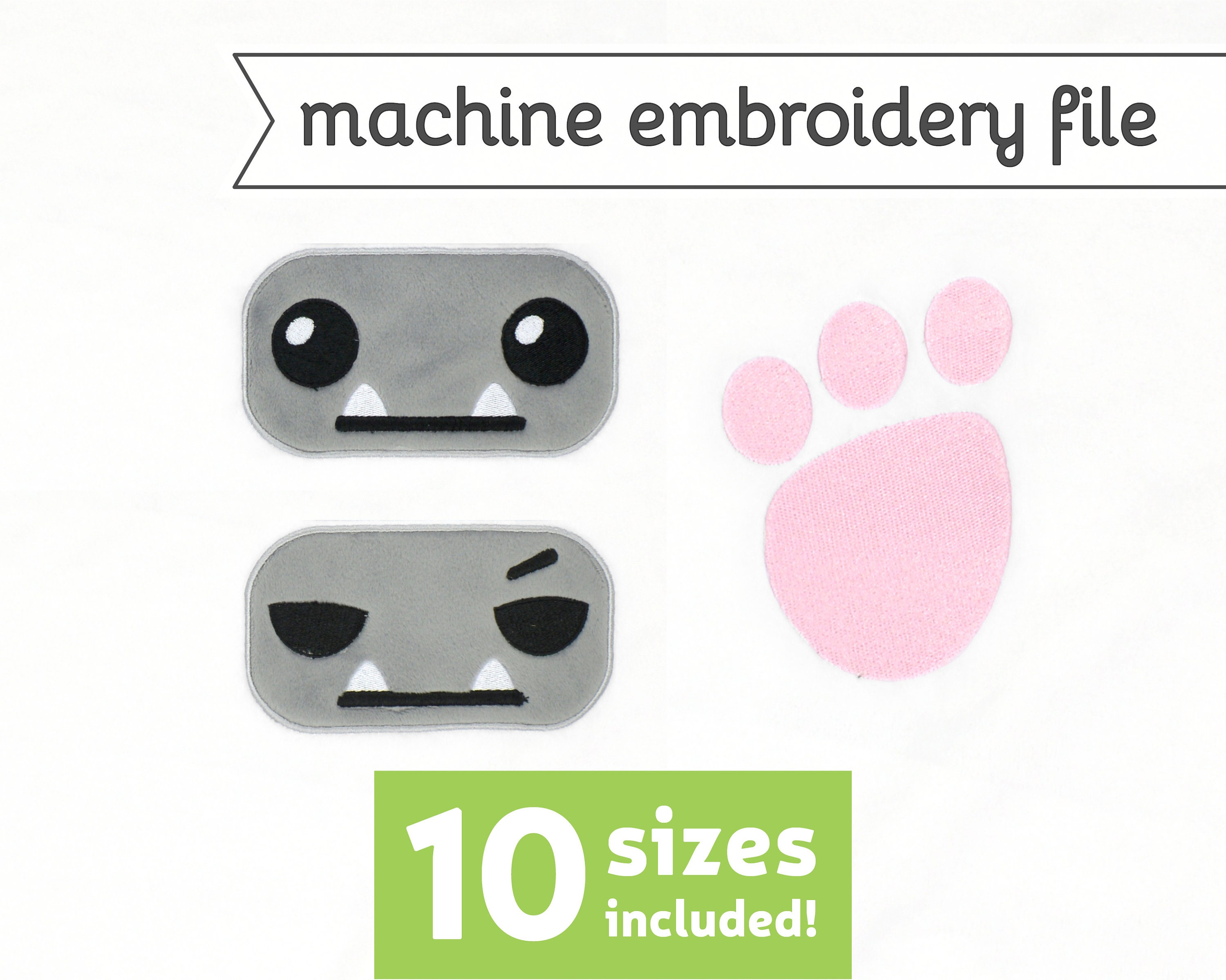 Monster Faces Machine Embroidery File Design for Plush 10 Sizes Bigfoot ...