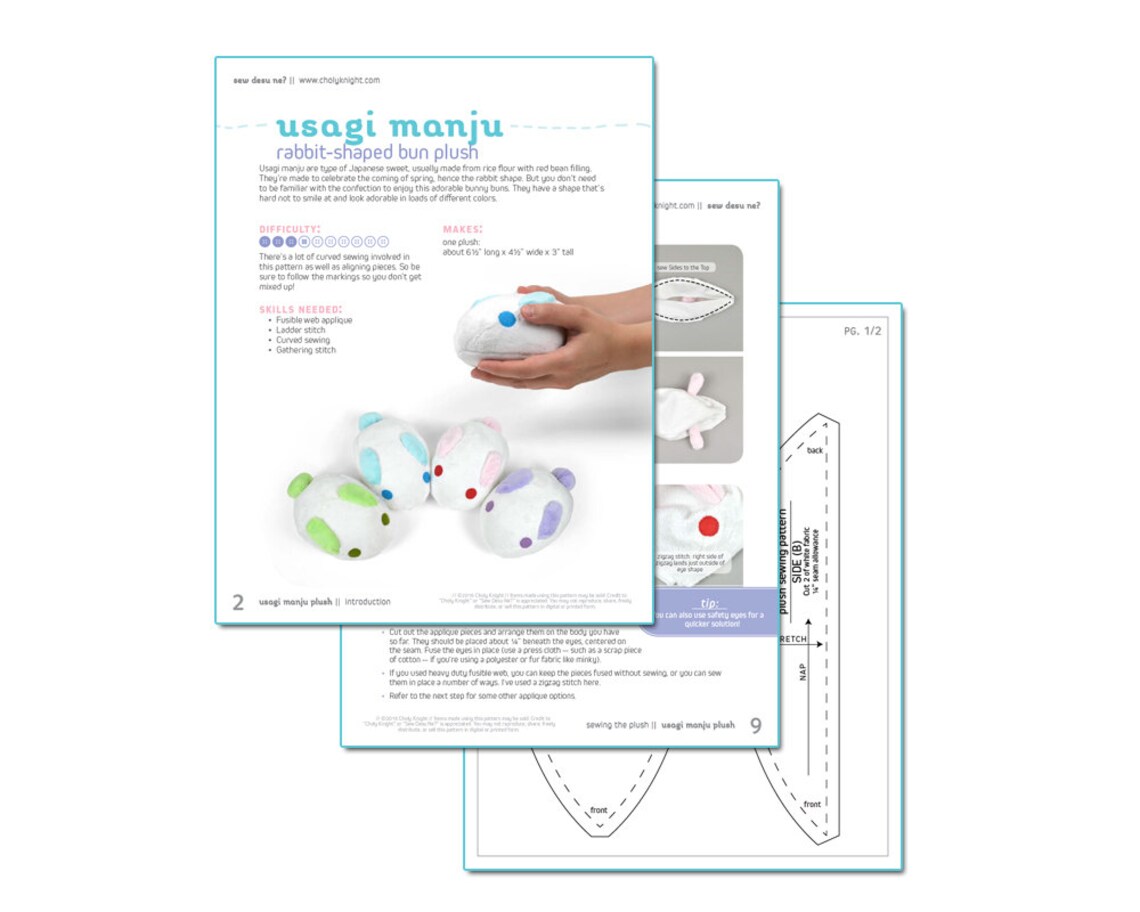 Usagi Manju sweet Rabbit Bun Plush .pdf Sewing Pattern - Etsy