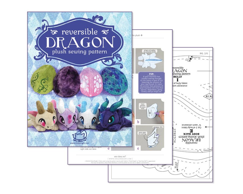 Reversible Dragon Plush Sewing Pattern .pdf Tutorial Chibi Egg | Etsy
