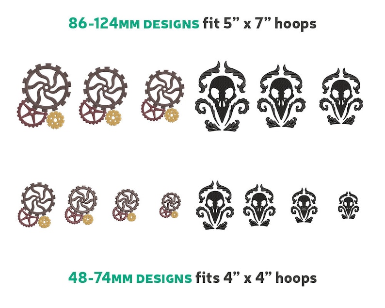 Steampunk Gear Skull Machine Embroidery File Design 7 Sizes - Etsy