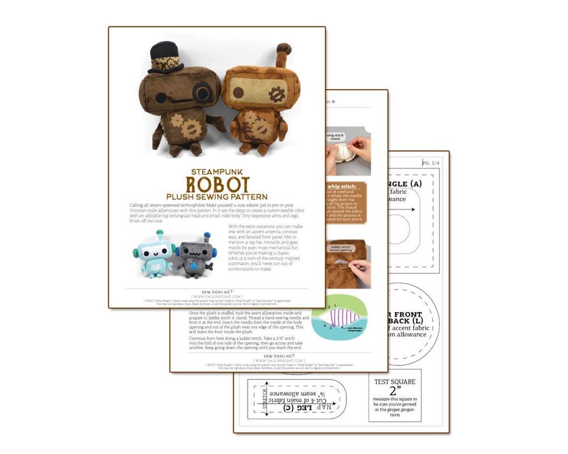 Robot Steampunk Plush Sewing Pattern .pdf Tutorial - Etsy