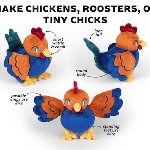 Chicken and Rooster Plush Animal Sewing Pattern .pdf Tutorial Hen Bird ...