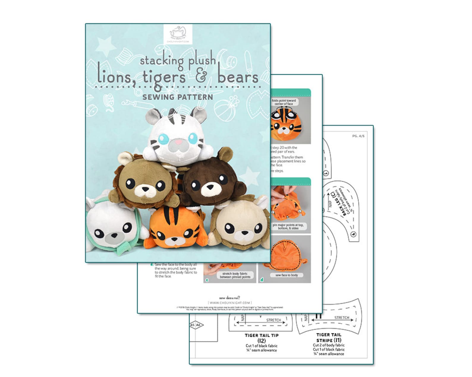 Stacking Lion Tiger Bear Plush Sewing Pattern .pdf Tutorial - Etsy