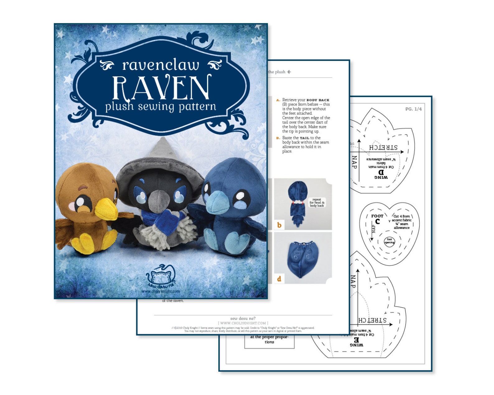 Raven Plush With Scarf & Witch Hat Sewing Pattern .pdf - Etsy Australia