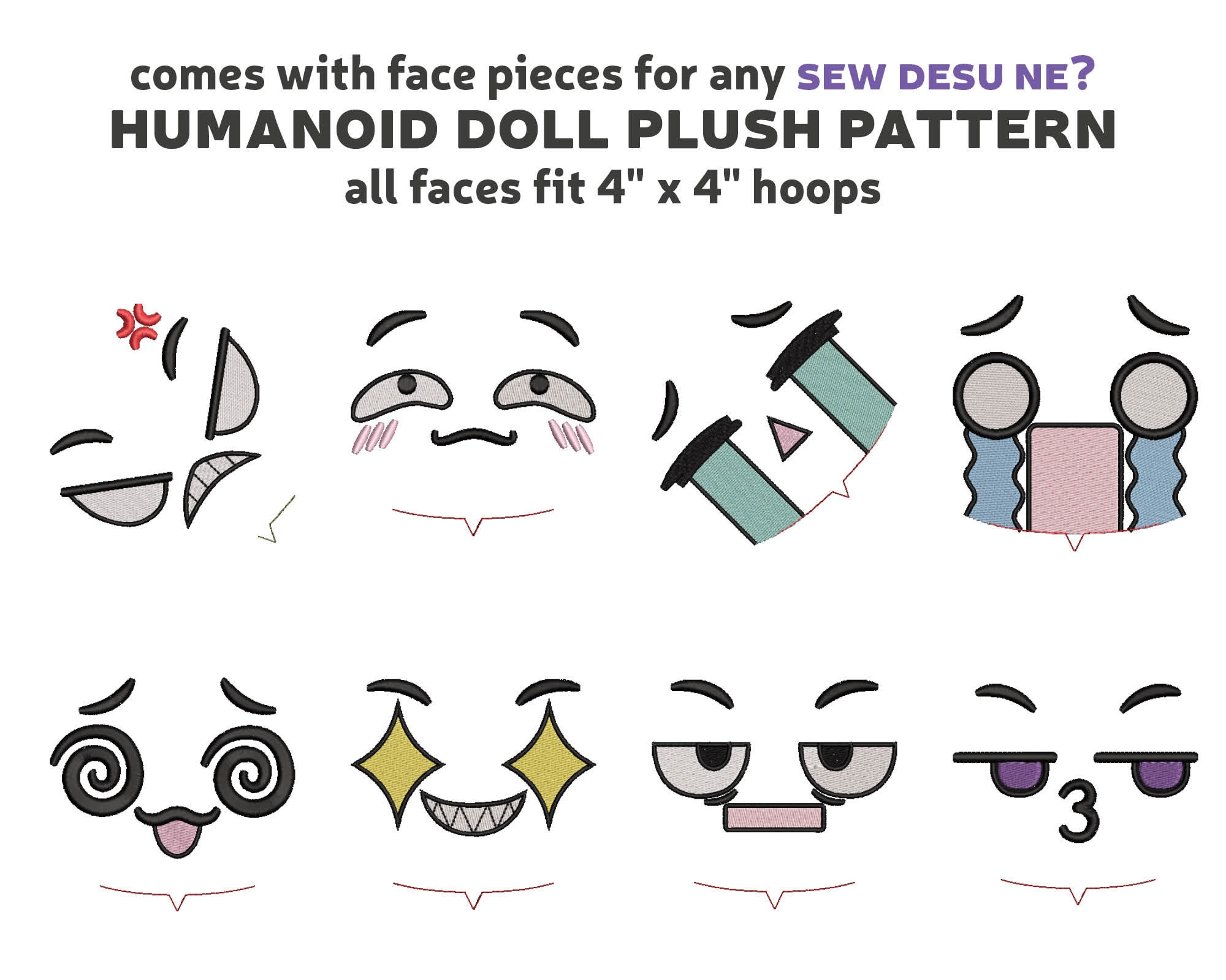 Anime Faces Machine Embroidery File Design for Plush 9 Sizes | Etsy