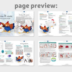 Chicken and Rooster Plush Animal Sewing Pattern .pdf Tutorial Hen Bird ...