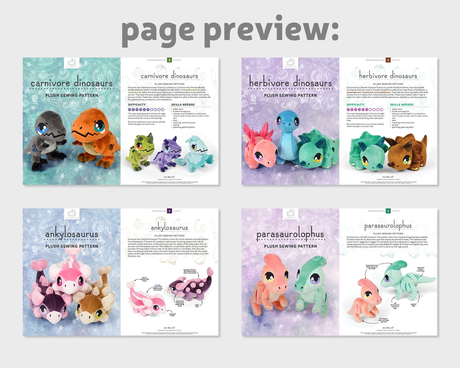 Dinosaur Plush Bundle Sewing Pattern .pdf Tutorial - Etsy