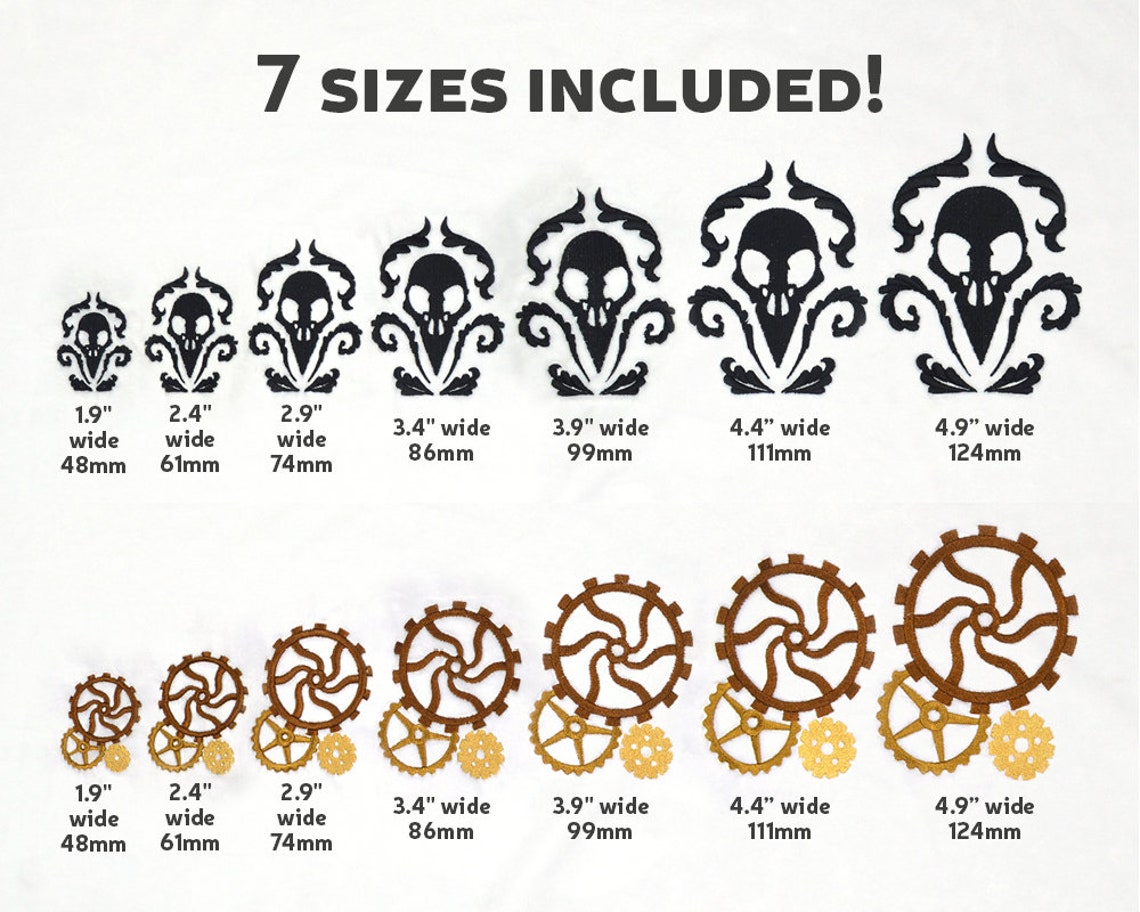 Steampunk Gear Skull Machine Embroidery File Design 7 Sizes - Etsy