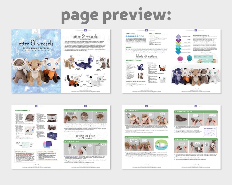 Otter & Weasel Plush Animal Sewing Pattern .pdf Tutorial Ferret Ermine ...