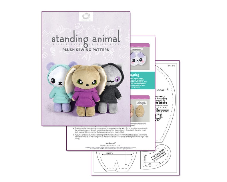 Standing Animal Plush Sewing Pattern .pdf Tutorial Cat Kitty | Etsy UK