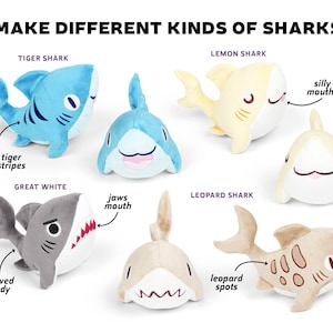 Sharks Plush Animal Sewing Pattern .pdf Tutorial Hammerhead Whale Shark ...