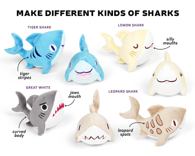 Sharks Plush Animal Sewing Pattern .pdf Tutorial Hammerhead Whale Shark - Etsy
