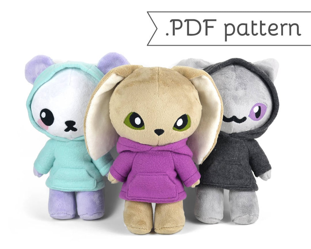Standing Animal Plush Sewing Pattern .pdf Tutorial Cat Kitty Rabbit ...
