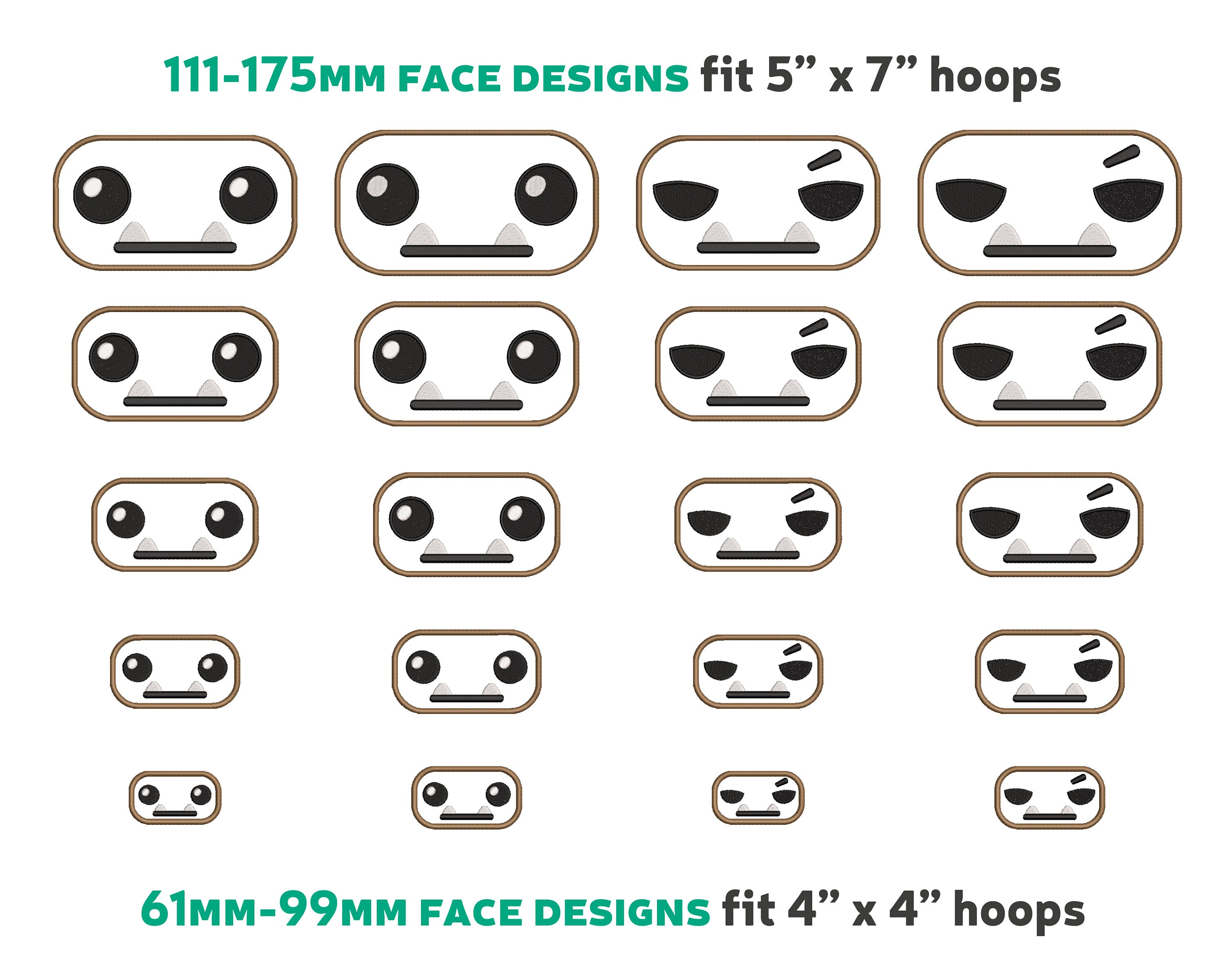 Monster Faces Machine Embroidery File Design for Plush 10 Sizes Bigfoot ...
