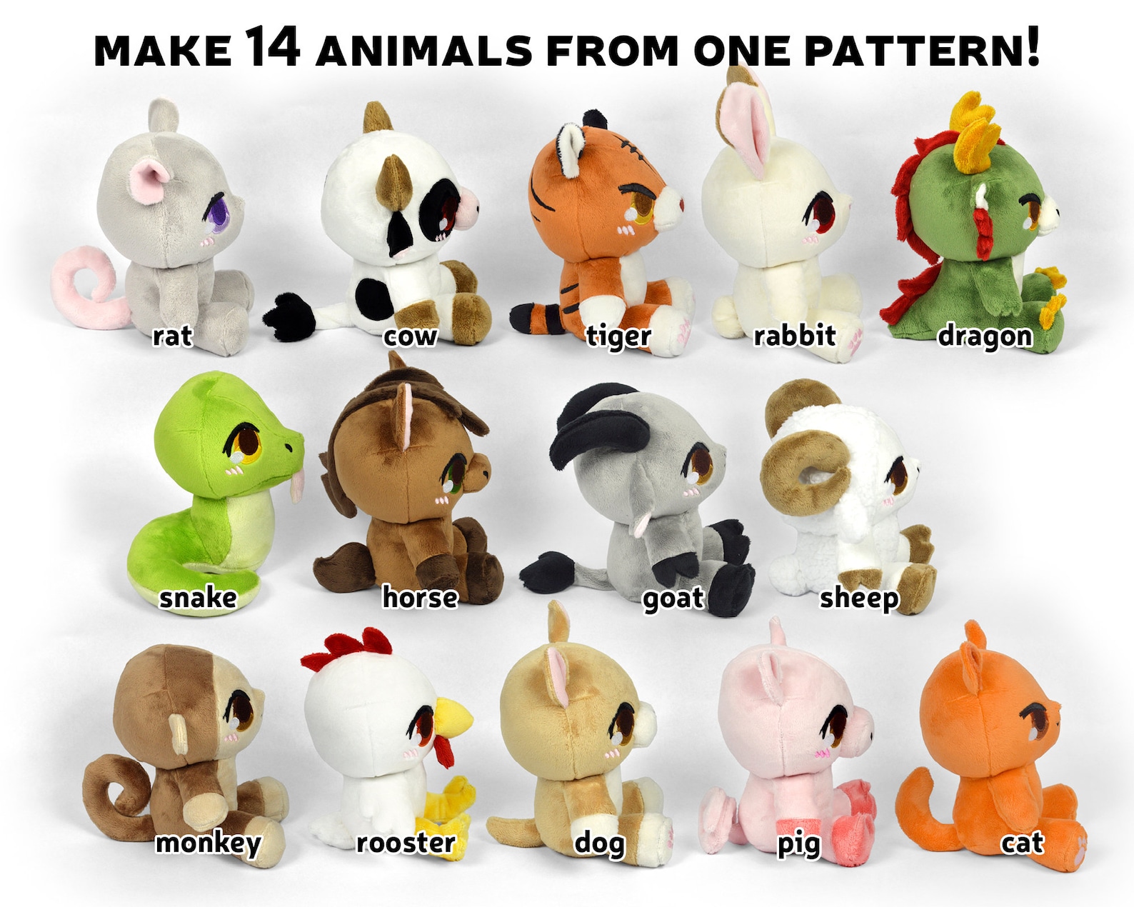 Chinese Zodiac Animal Plush Pack Sewing Pattern .pdf Tutorial - Etsy