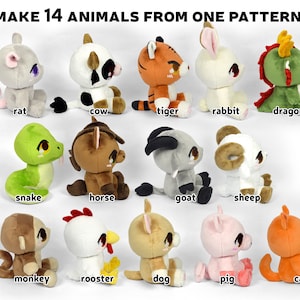 Chinese Zodiac Animal Plush Pack Sewing Pattern .pdf Tutorial Rat Cow ...