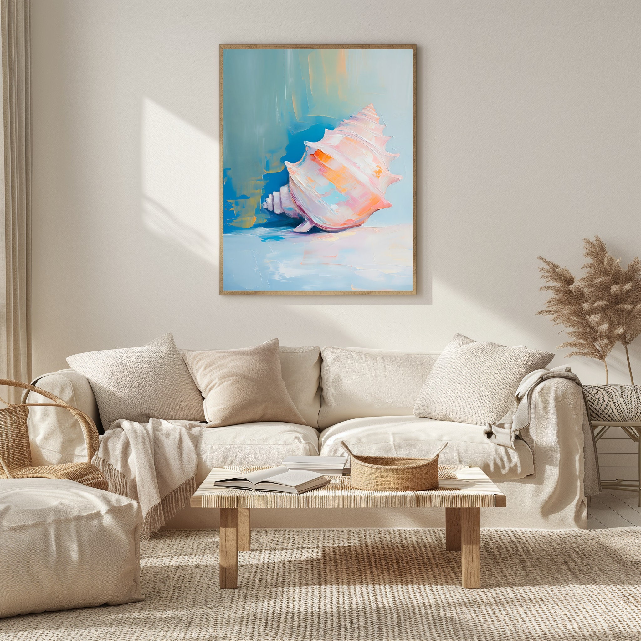 Conch Shell Art: Beach House Painting, Coastal Wall Decor, Seashell ...