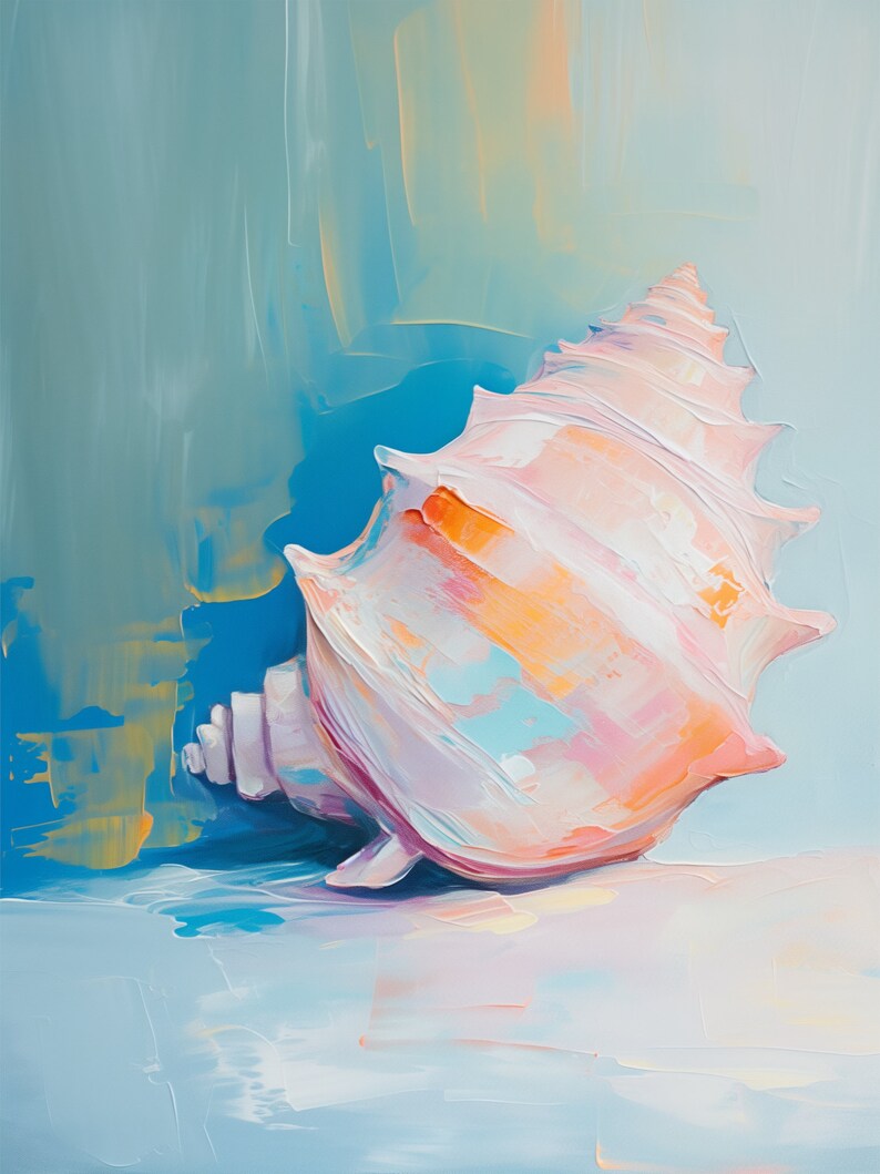 Conch Shell Art: Beach House Painting, Coastal Wall Decor, Seashell ...