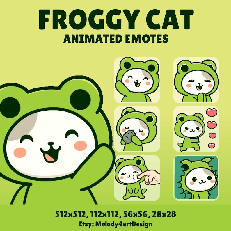 Froggy Cat Animated Emotes – Kawaii GIF Set (digital Download) - Etsy