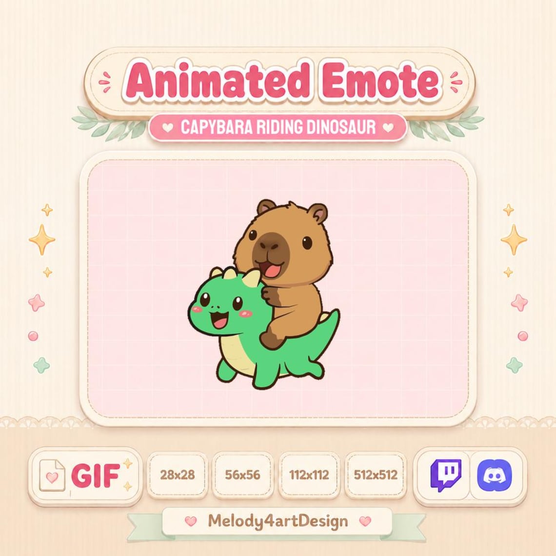 Capybara Riding Dinosaur Emote – Animated Twitch & Discord GIF, Instant ...