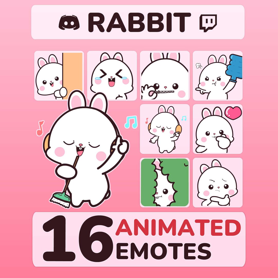 16 Animated Rabbit Emotes Pack – Twitch & Discord Ready, Instant ...