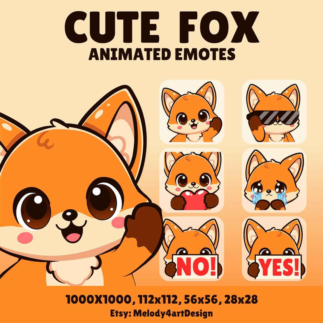 Fox Animated Emotes Pack | Kawaii Reaction Gifs for Twitch Discord ...