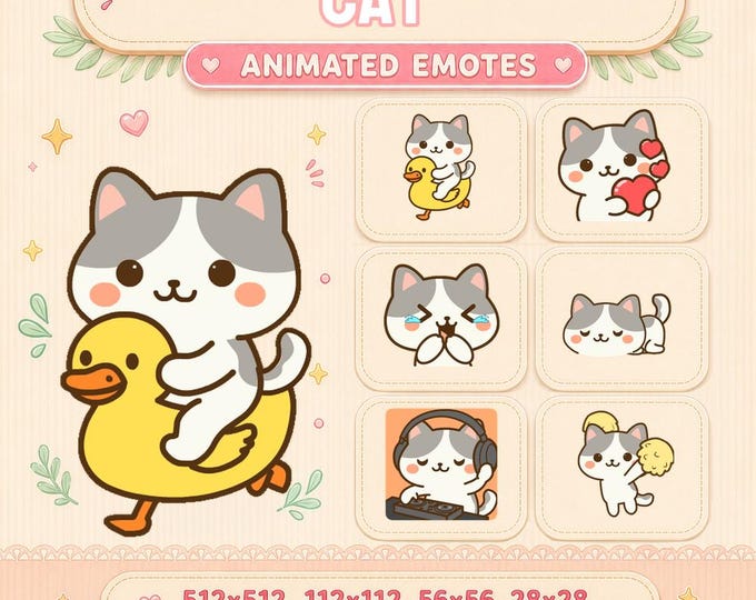 Cat Emote Pack - 6 Animated Emotes + PNG Stills for Twitch and Discord ...