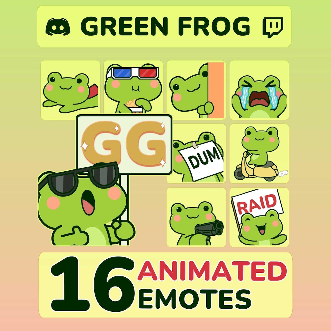 16 Animated Frog Emotes Pack – Twitch & Discord Ready, Instant Download ...
