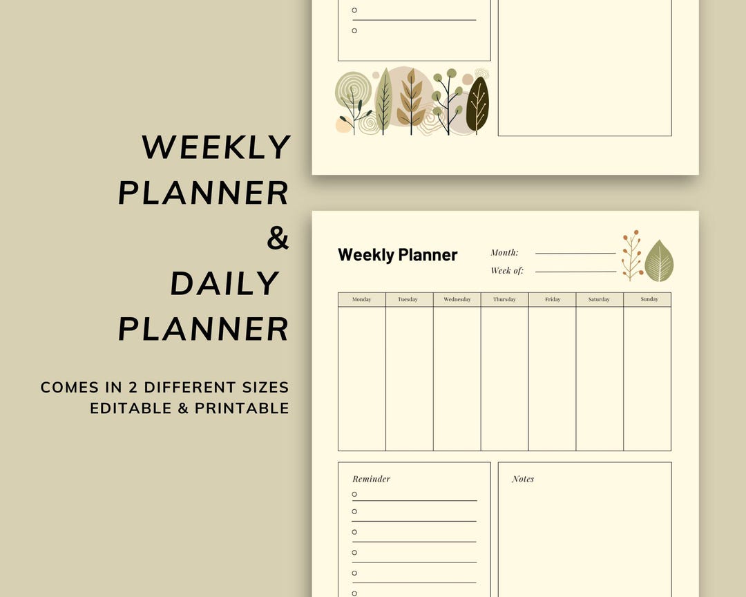 Editable and Printable Weekly and Daily Planner Template, Earthy ...