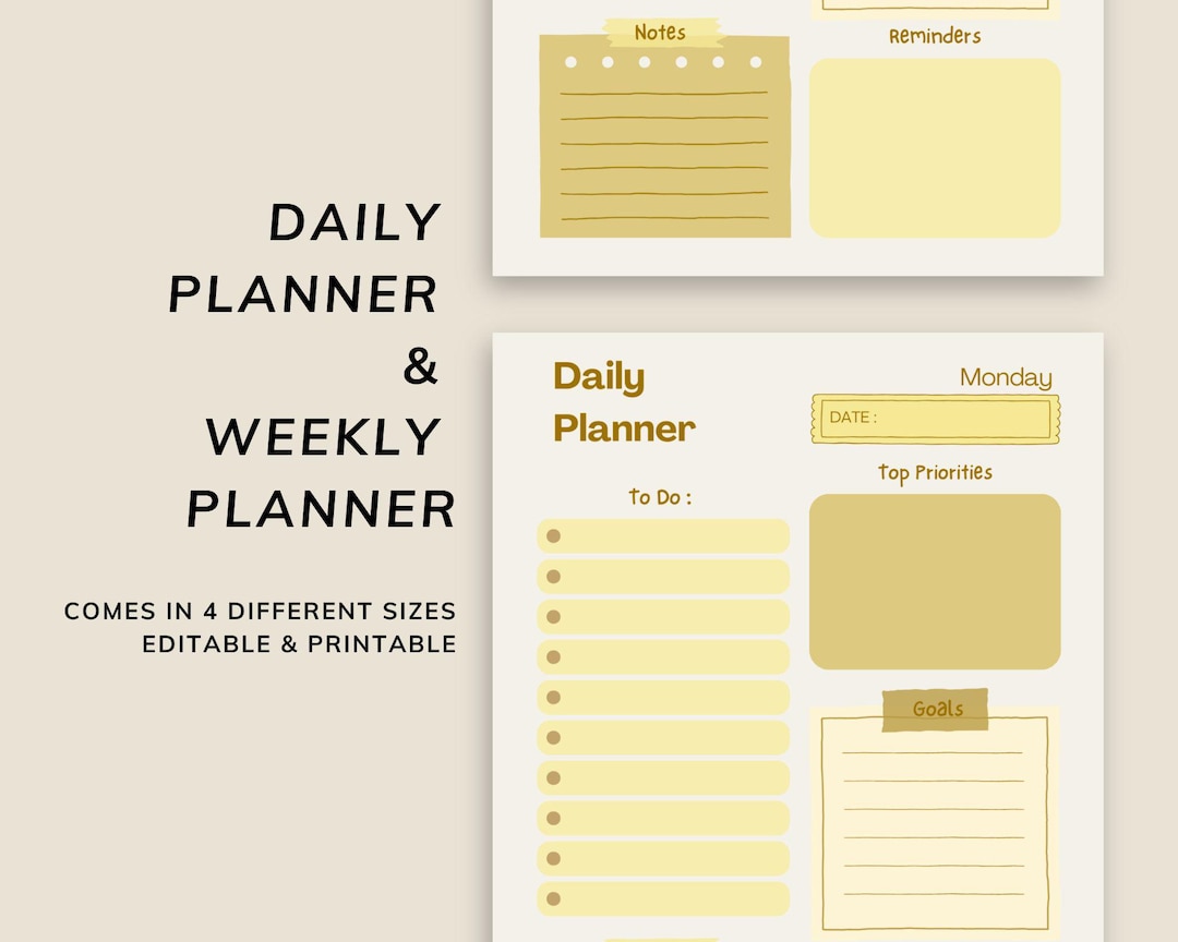 Editable and Printable Daily and Weekly Planner Template, Daily ...