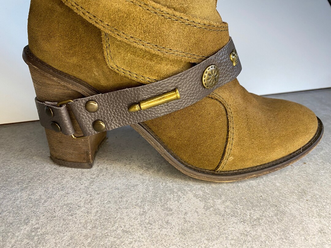 Real Leather Boot Strap, Handmade With Brown Leather With Bullets ...