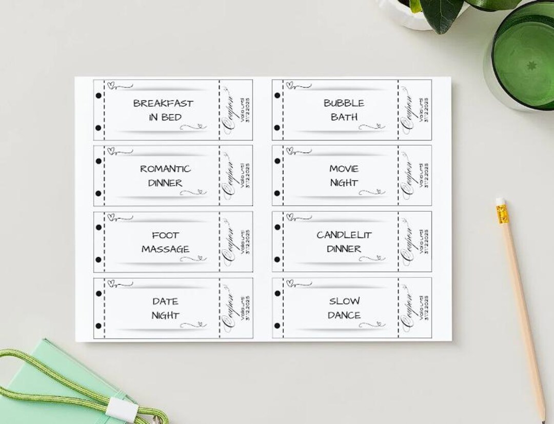 Black and White Printable Coupon Book, 32 Love Coupons.2026 - Etsy