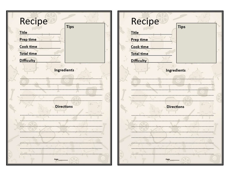 Printable Recipe Card| Kithen | Food Cards | Printable | for Home | - Etsy