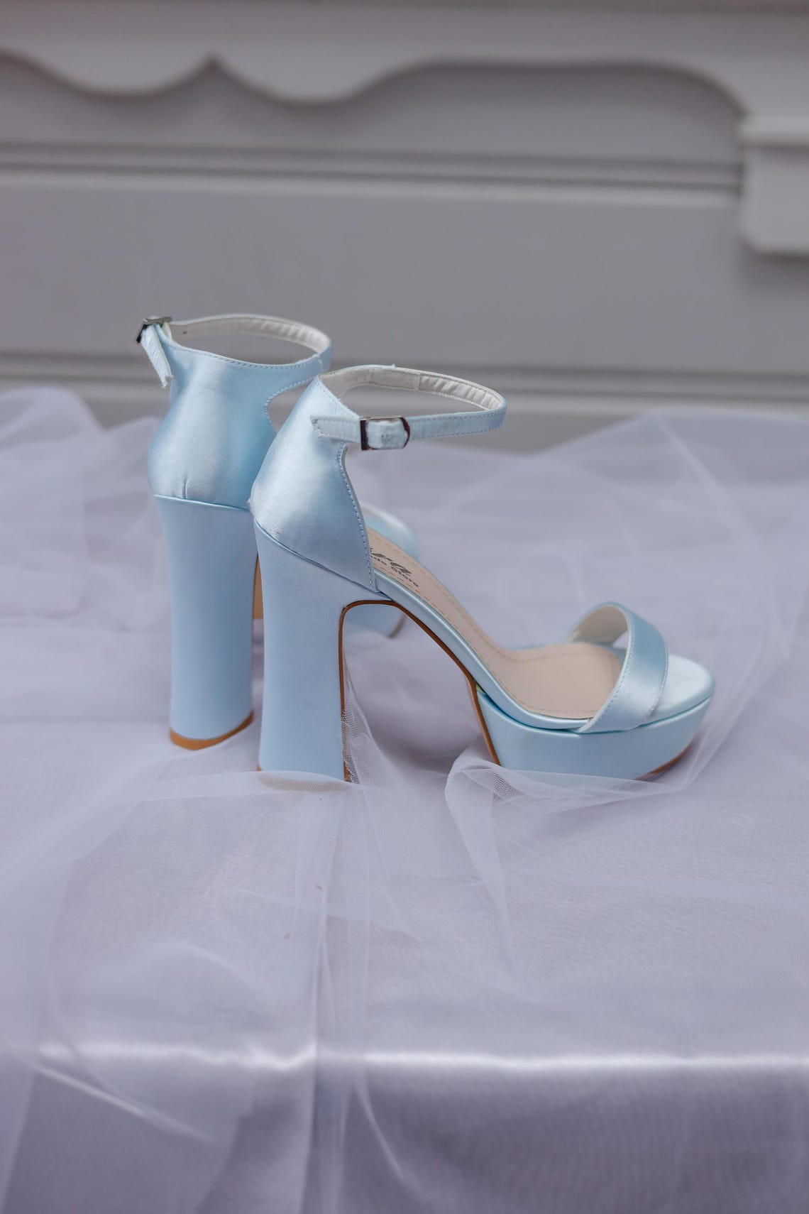 Elegant Light Blue Satin Platform Heels | Baby Blue Open-toe Wedding ...