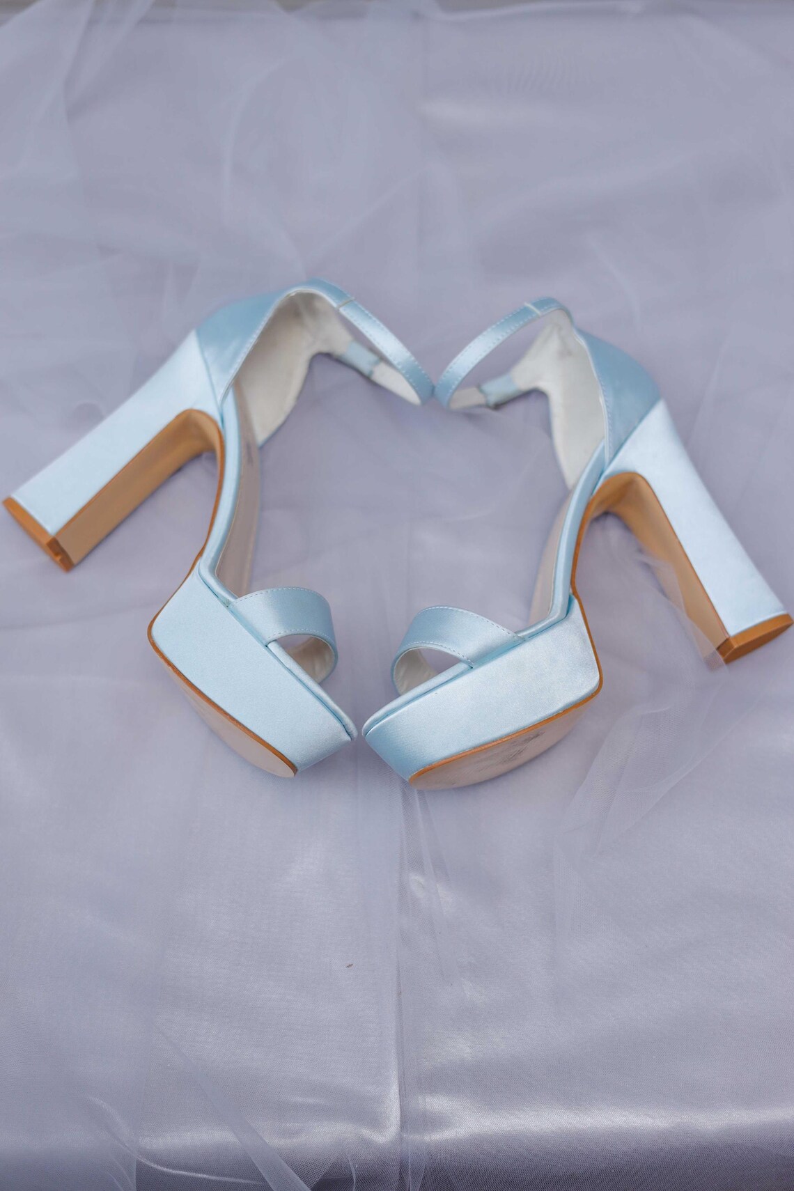 Elegant Light Blue Satin Platform Heels | Baby Blue Open-toe Wedding ...