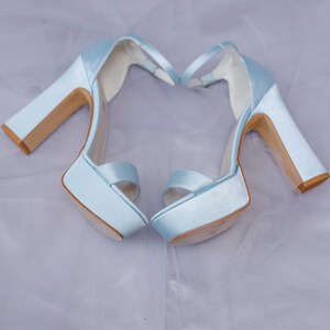 Elegant Light Blue Satin Platform Heels | Baby Blue Open-toe Wedding ...